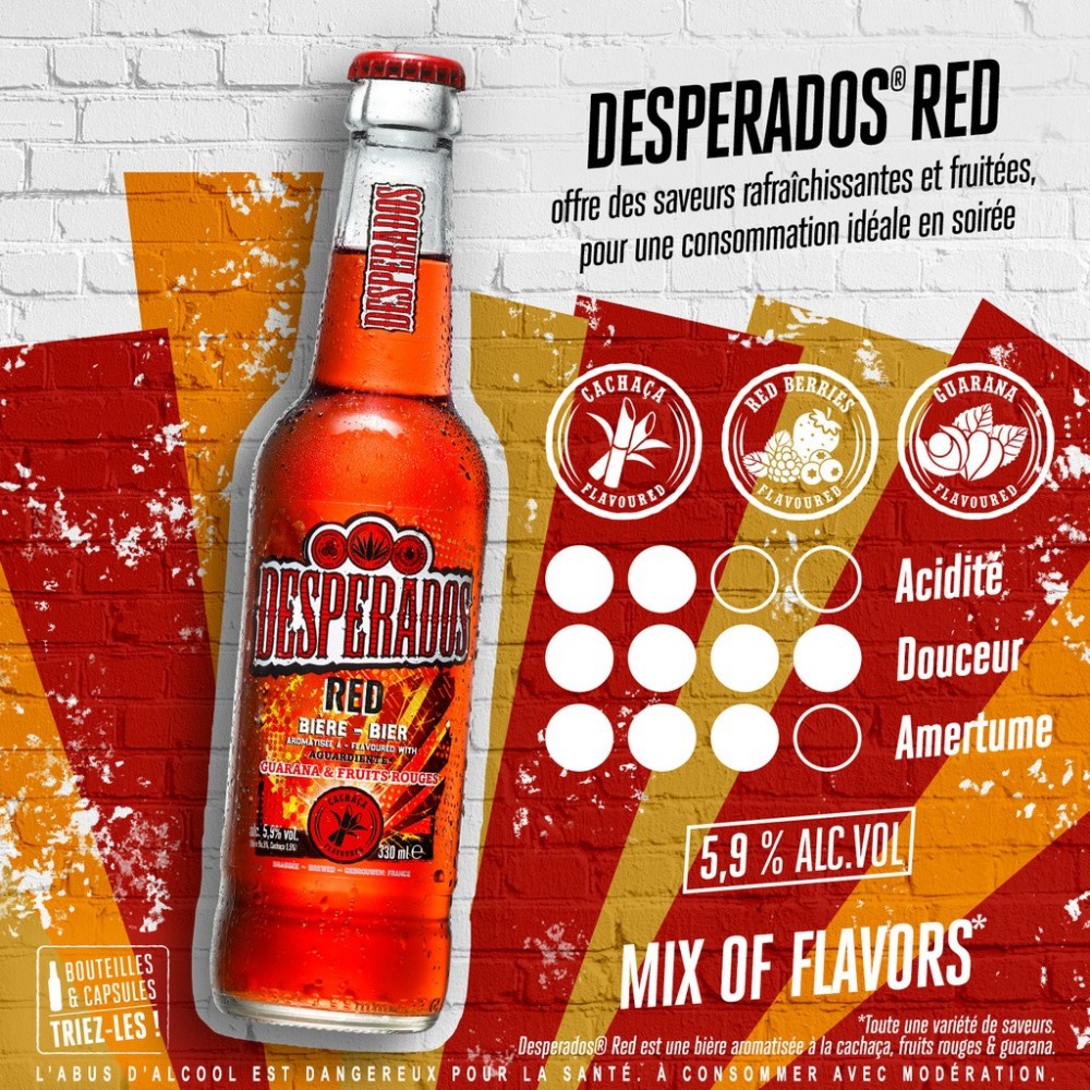 Desperados Red - Bière aromatisée au spiritueux Cachaça, Fruits rouges ...
